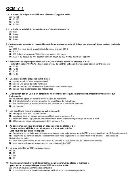 QCM n° 1 - orleans paramoteur