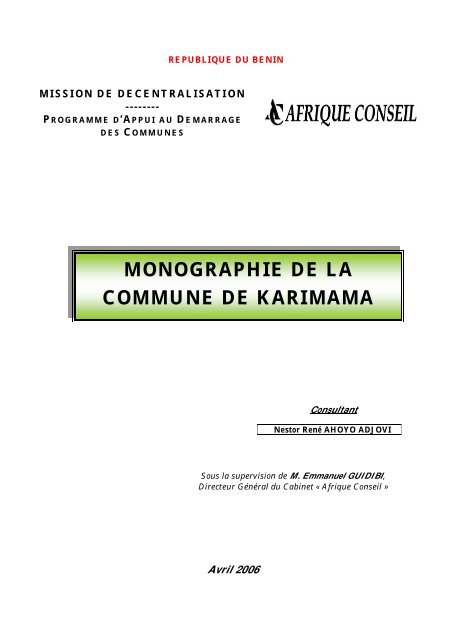 monographie de la commune de karimama - Association Nationale ...