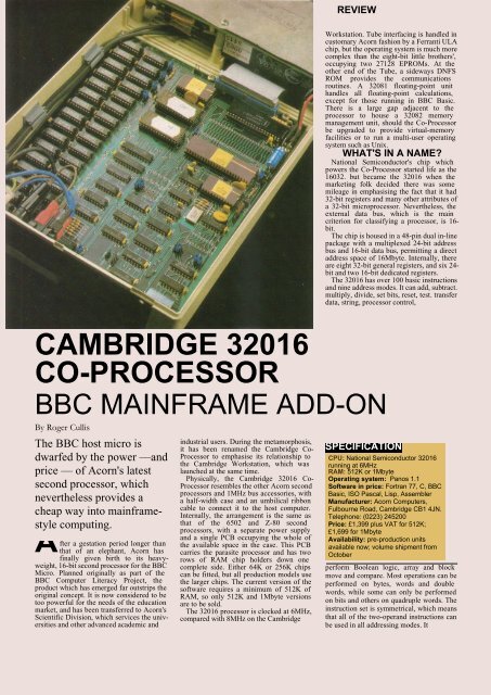 cambridge 32016 co-processor bbc mainframe add-on
