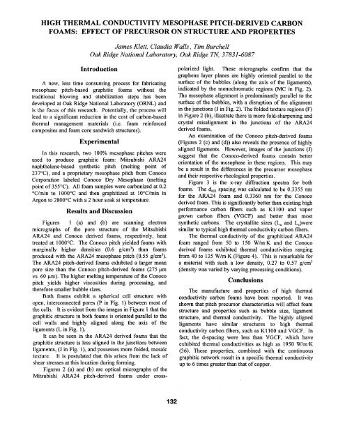 High Thermal Conductivity Mesophase Pitch-Derived Carbon Foams