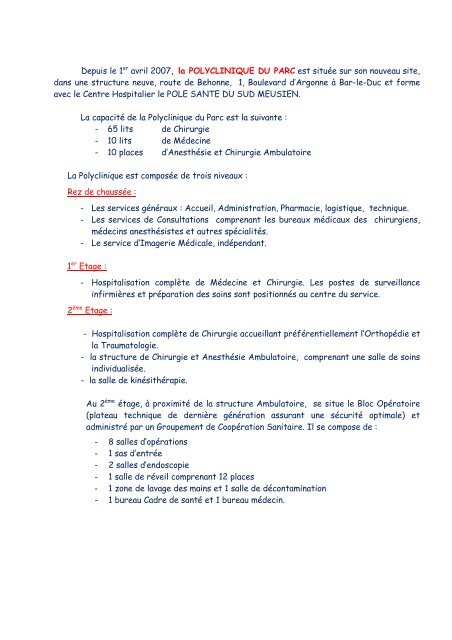 une plaquette de présentation format PDF ICI - Polyclinique du Parc une plaquette de présentation format PDF ICI - Polyclinique du Parc