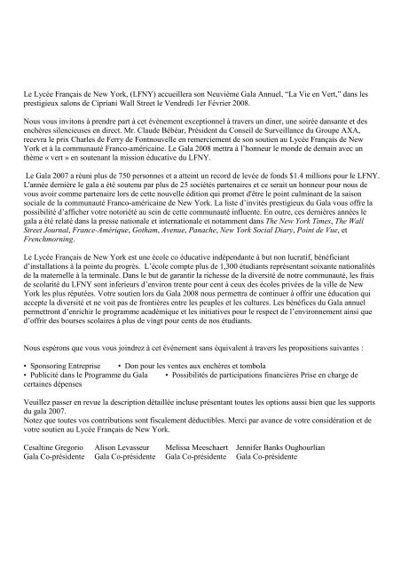 Le Lycée Français de New York, (LFNY) accueillera son Neuvième ...