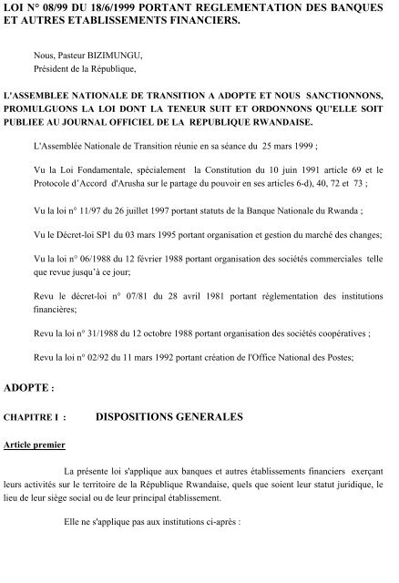 loi n° 08/99 du 18/6/1999 portant reglementation ... - Droit-Afrique.com