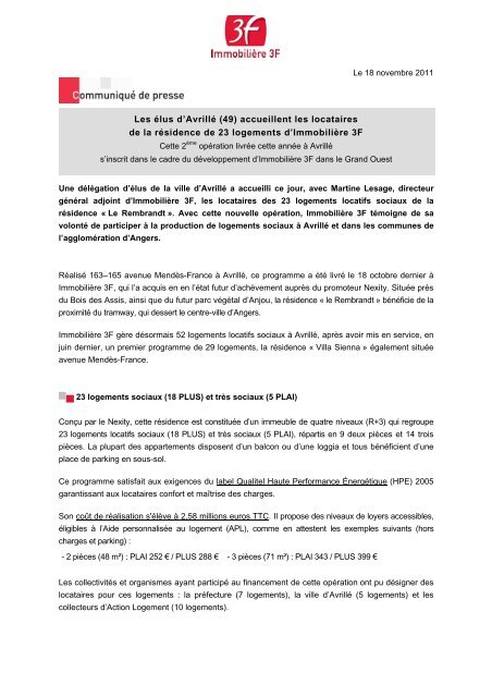 Immobilière 3F (groupe Solendi) : 20 nouveaux logements sociaux