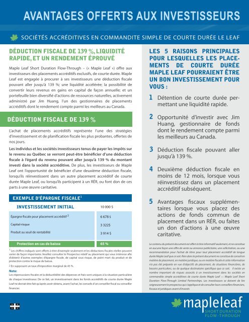 Téléchargez la version PDF du feuillet ... - Maple Leaf Funds