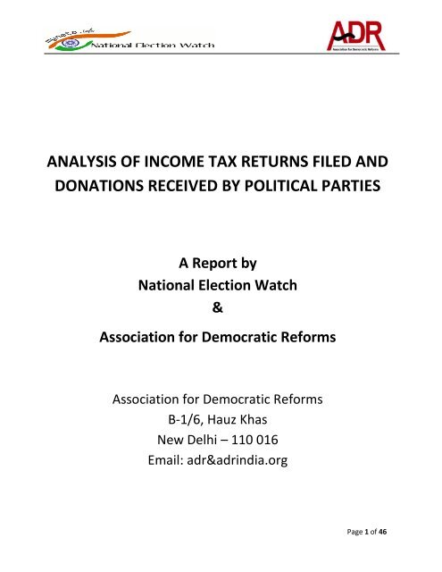 Report on Income and Donations received by Political Parties