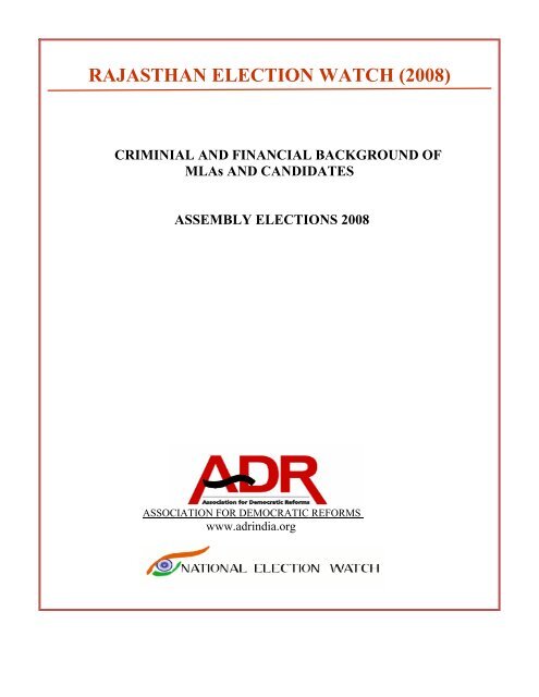 rajasthan election watch (2008) - Association for Democratic Reforms