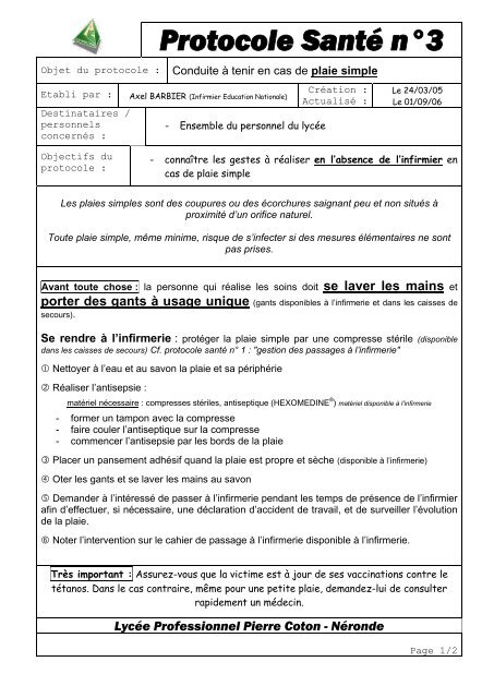 conduite à tenir en cas de plaie simple