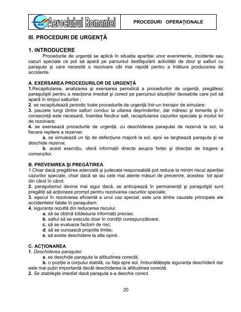 III. PROCEDURI DE URGENŢ