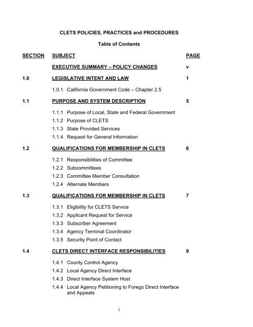 CLETS POLICIES, PRACTICES and PROCEDURES - Attorney ...