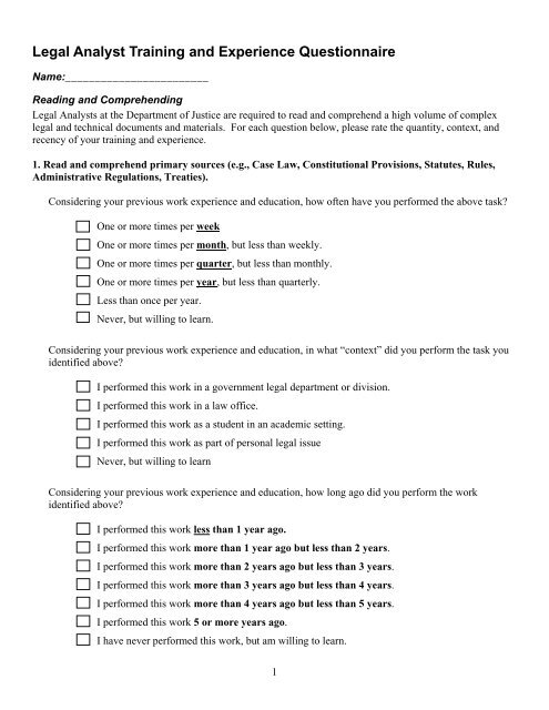 Training and Experience Questionnaire