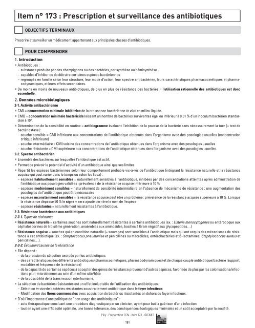Item n° 173 : Prescription et surveillance des ... - Infectiologie