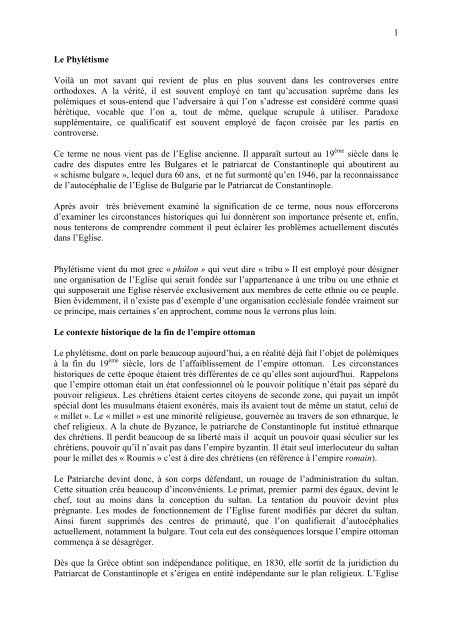 1 Le Phylétisme Voilà un mot savant qui revient de plus en plus ...