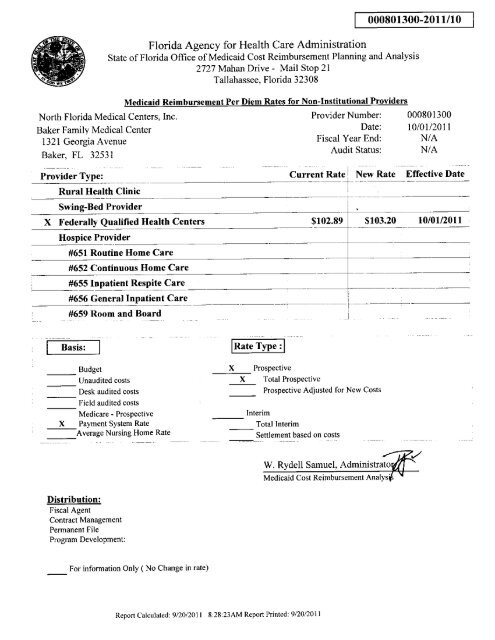 FQHC Rate Letters PDF File - Agency for Health Care Administration