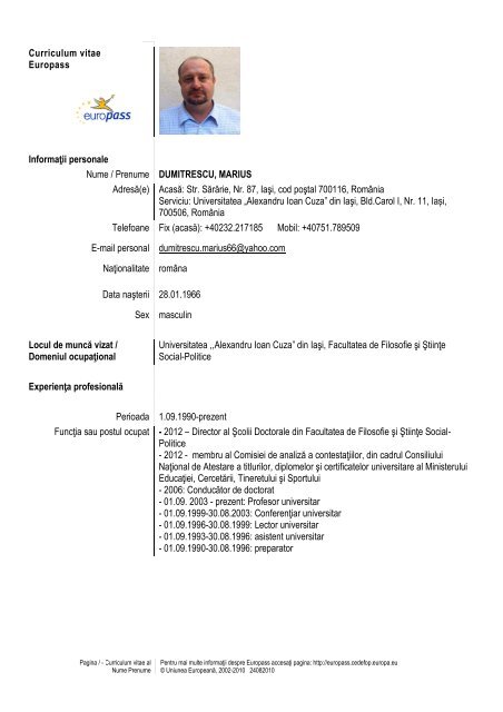 cv_europass marius dumitrescu - Facultatea de Filosofie ...