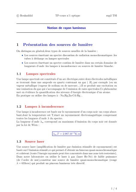 Evaluation5 : Lumières et spectres CORRECTION Exercice1 : QCM