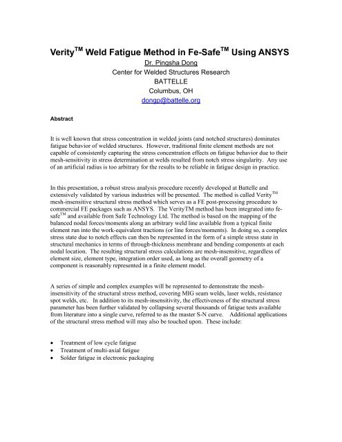 Verity Weld Fatigue Method in Fe-Safe Using Ansys