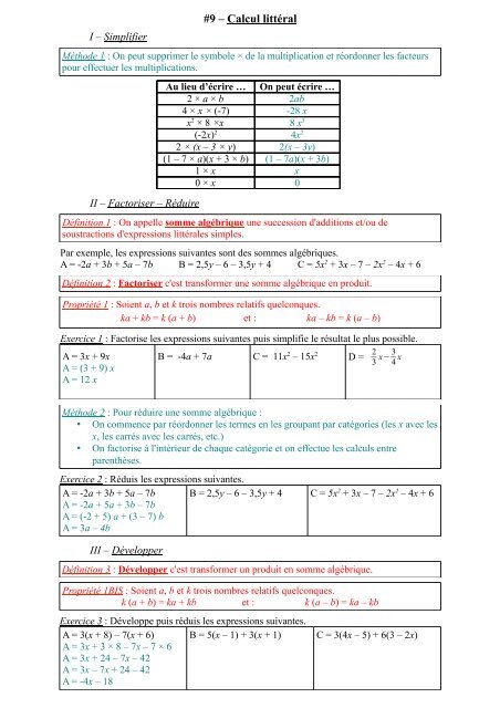 #9 - Calcul littéral