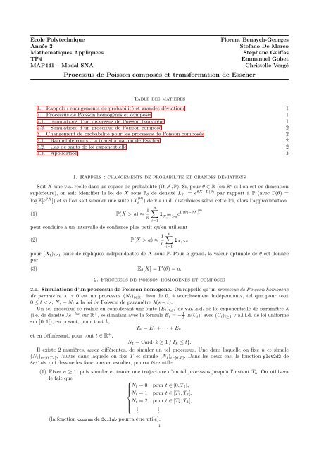 Processus de Poisson composés et transformation de Esscher - CMAP