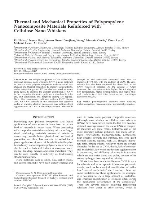 Thermal and mechanical properties of polypropylene ...