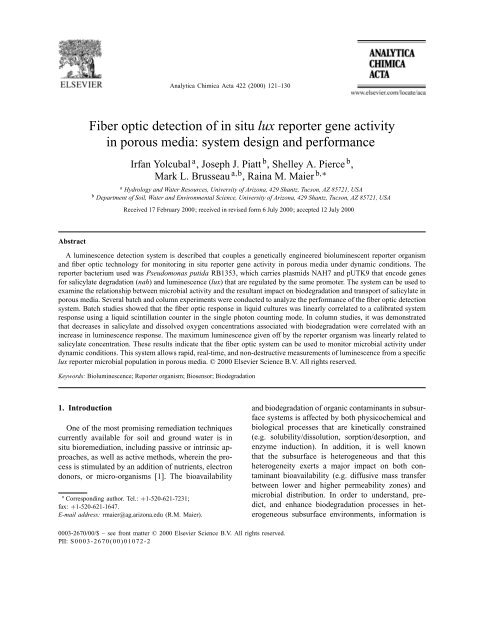 Fiber optic detection of in situ lux reporter gene ... - ResearchGate