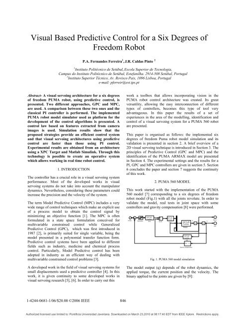 Visual Based Predictive Control for a Six Degrees of Freedom Robot