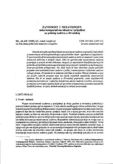 ZAVISNOST I NEZAVISNOST: neka komparativna ... - Alan Uzelac
