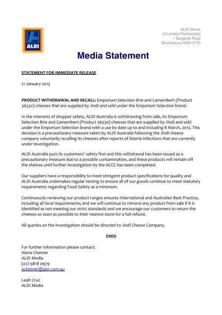 Media Statement - Aldi
