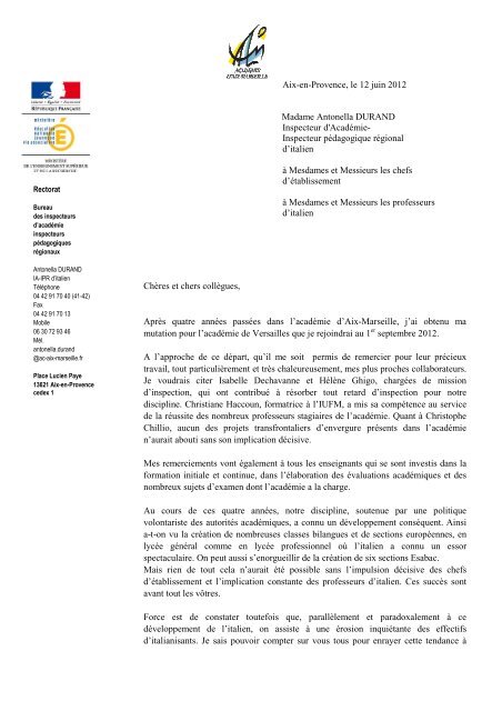 COURRIER DEPART - Académie d'Aix-Marseille