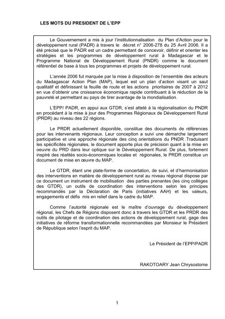 PRDR ihorombe - Ministère de l'Agriculture