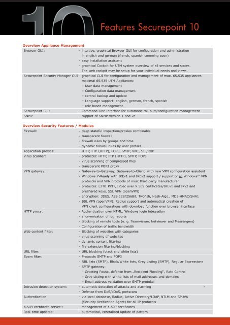 Securepoint UTM 10 Features - Securepoint Firewall Server