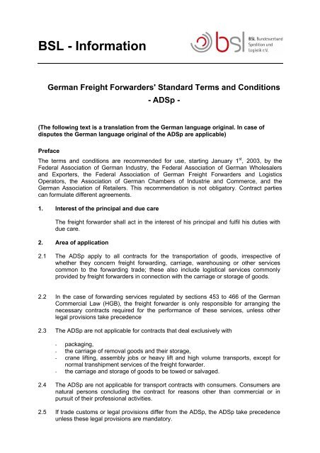 Information German Freight Forwarders' Standard ... - TRANSALEX