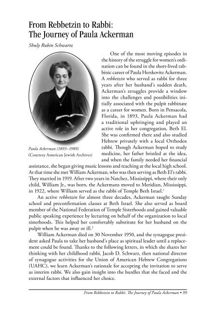 From Rebbetzin to Rabbi: The Journey of Paula Ackerman