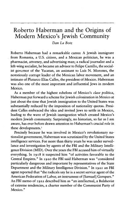 Roberto Haberman and the Origins of Modern Mexico's Jewish ...