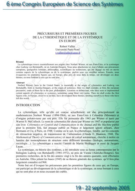 Précurseurs et premières figures de la cybernétique - Res-Systemica