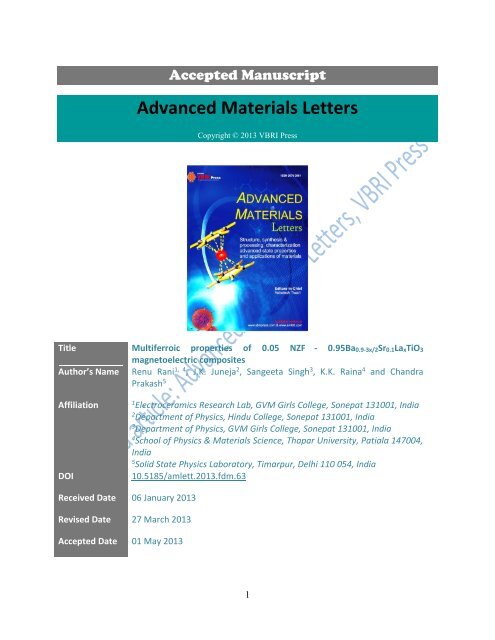 pdf - Advanced Materials Letters