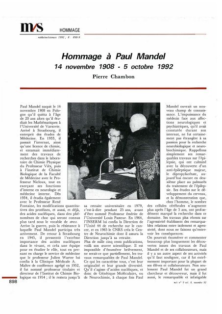Hommage à Paul Mandel - iPubli-Inserm