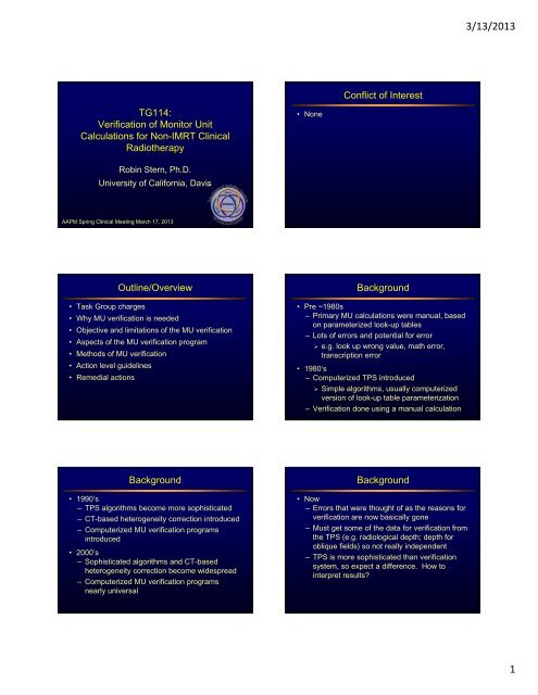 Verification of Monitor Unit Calculations for Non-IMRT Clinical ...