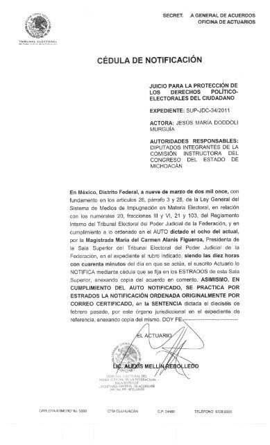 CÉDULA DE NOTIFICACIÓN - Tribunal Electoral del Poder Judicial ... CÉDULA DE NOTIFICACIÓN - Tribunal Electoral del Poder Judicial ...