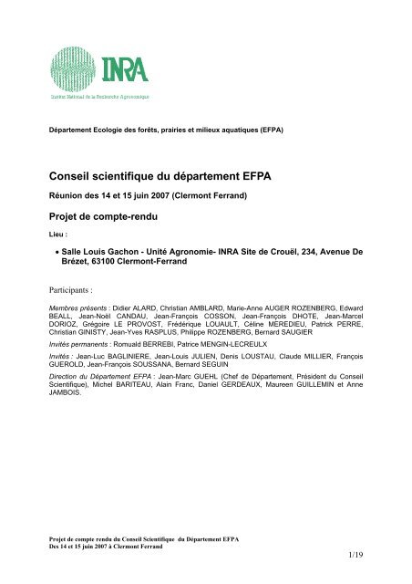 INRA-DRH Concours externes 2007