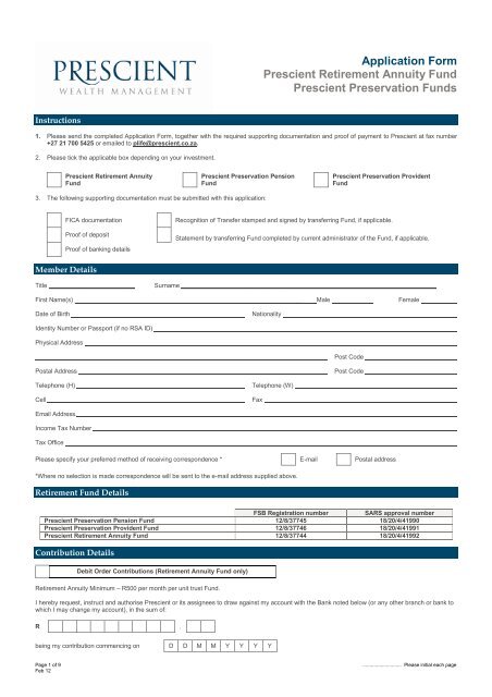 Application Form Prescient Retirement Annuity Fund ... - Cordatus