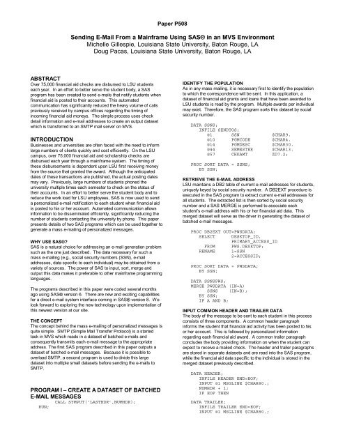 Sending E-Mail From a Mainframe Using SAS® in an MVS ...