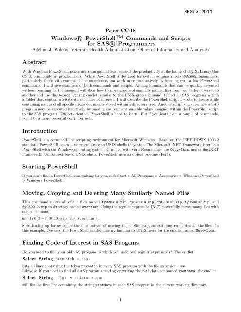 Windows Powershell Commands And Scripts For Sas Programmers