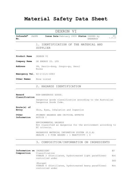 Msds Atf Dexron PDF Dangerous Goods Toxicity, 57% OFF