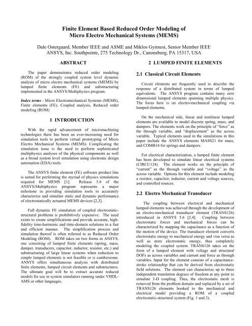 Finite Element Based Reduced Order Modeling Of Ansys Users