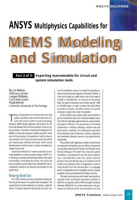 Mems Modeling And Simulation