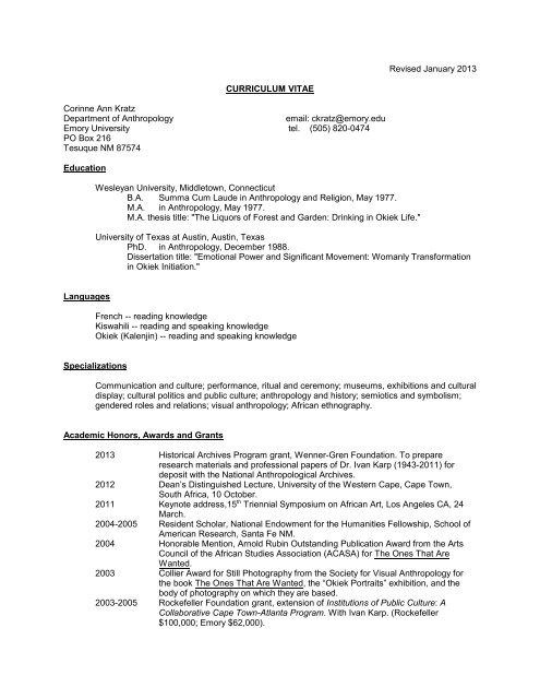 Curriculum Vitae - Anthropology - Emory University