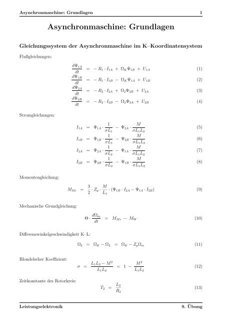 Regelungstechnische Betrachtungen Asynchronmaschine