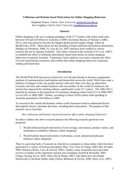 Utilitarian and Hedonic based Motivations for Online ... - ANZMAC