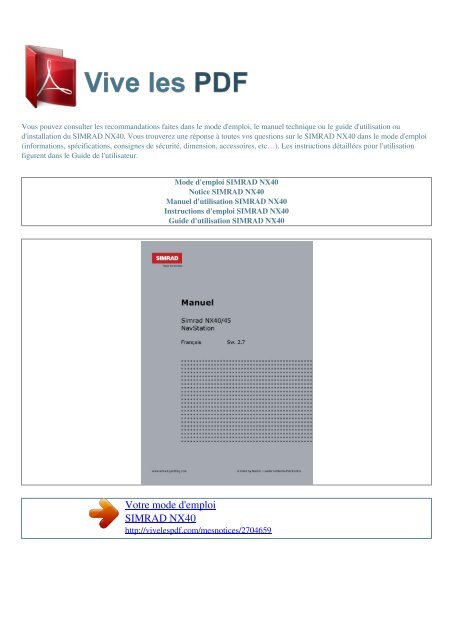 Manuel d'utilisation SIMRAD NX40 - VIVE LES PDF